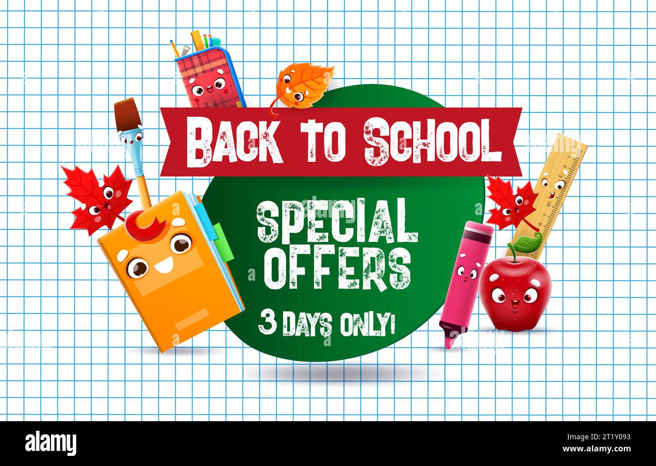 Back to school special offer banner. Education cartoon characters of ...