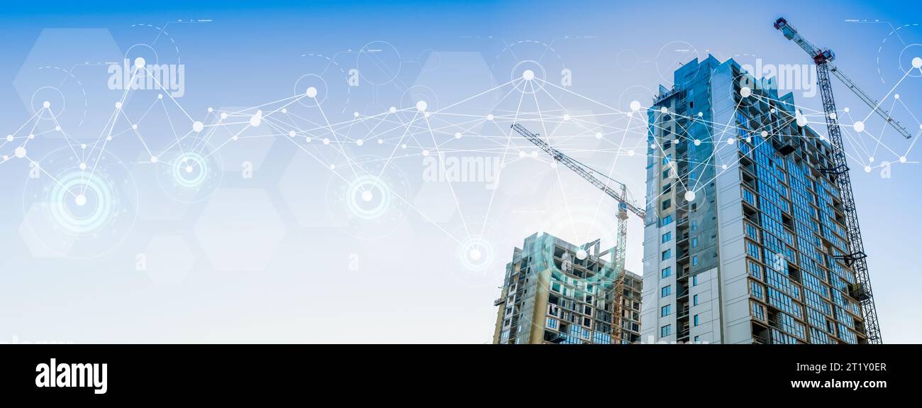 Construction technology banner background. Construction site with ...