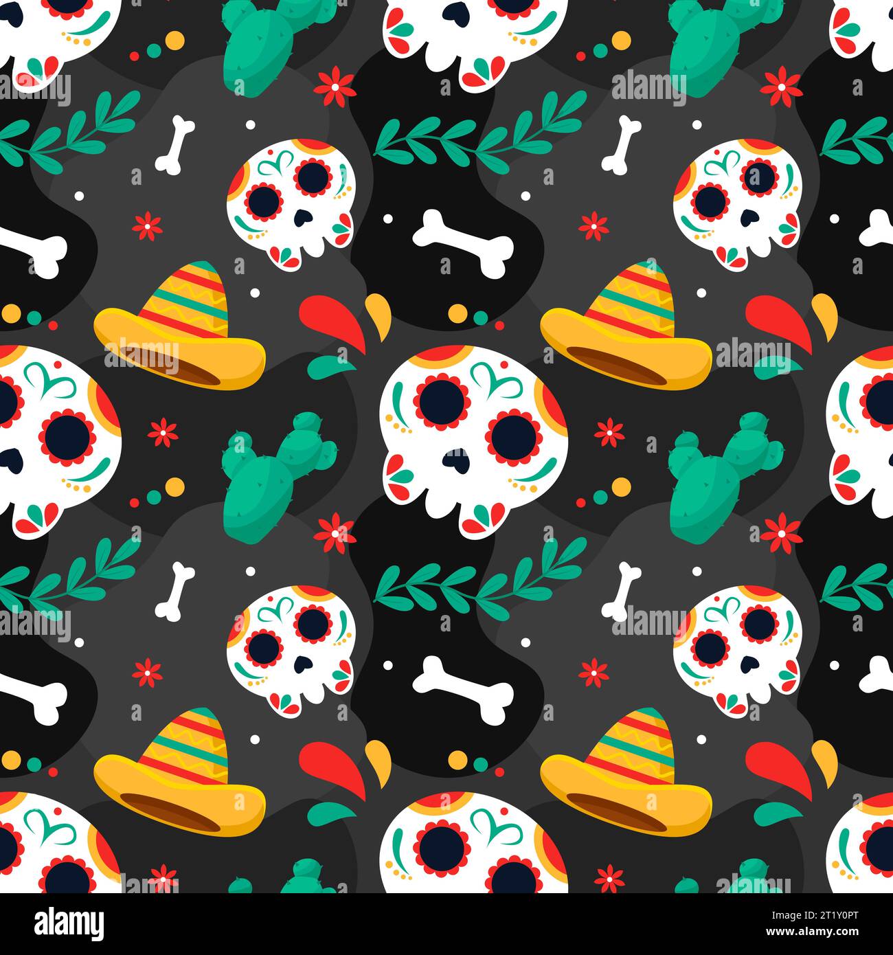Dia de Muertos Seamless Pattern Illustration with Day of the Dead and ...