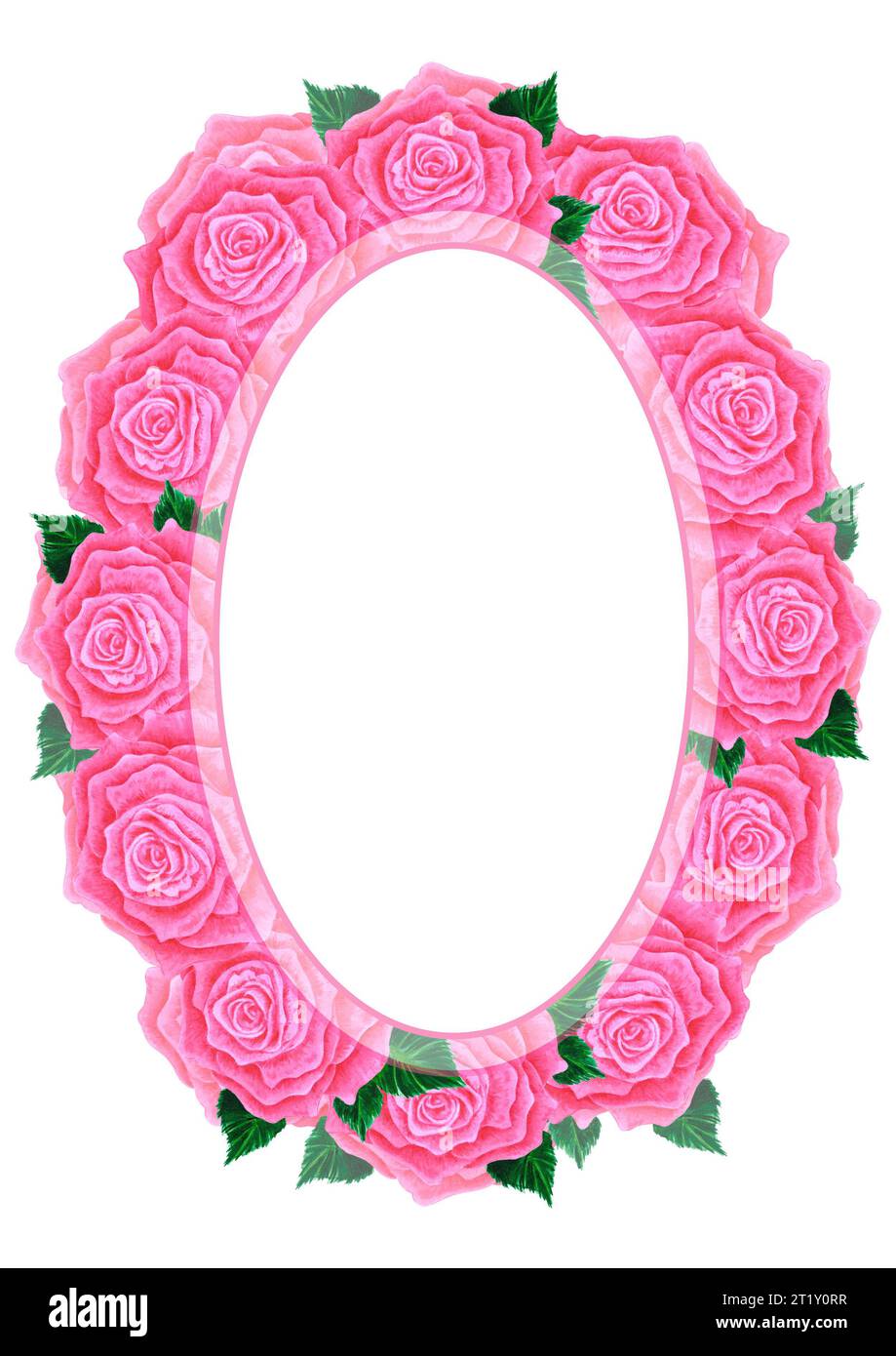 Hand drawn watercolor pink rose frame postcard isolated on white ...