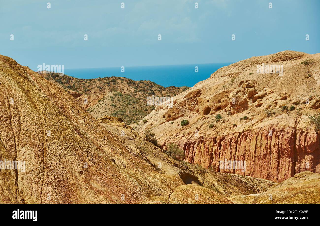 Fairy Tale Canyon, rock formations on the Issyk-Kul lake. Kyrgyzstan ...