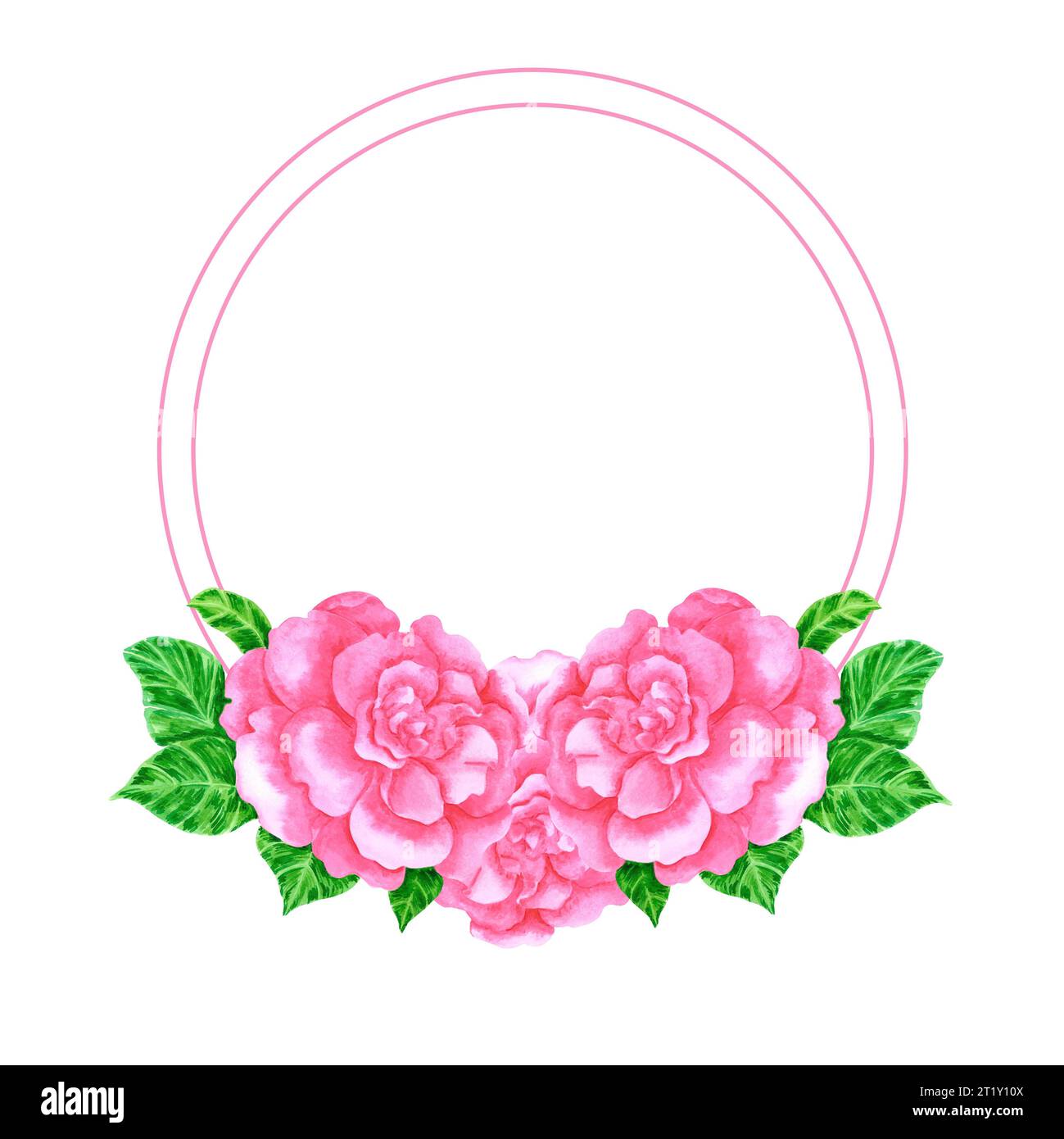 Hand drawn watercolor pink azalea frame border isolated on white ...