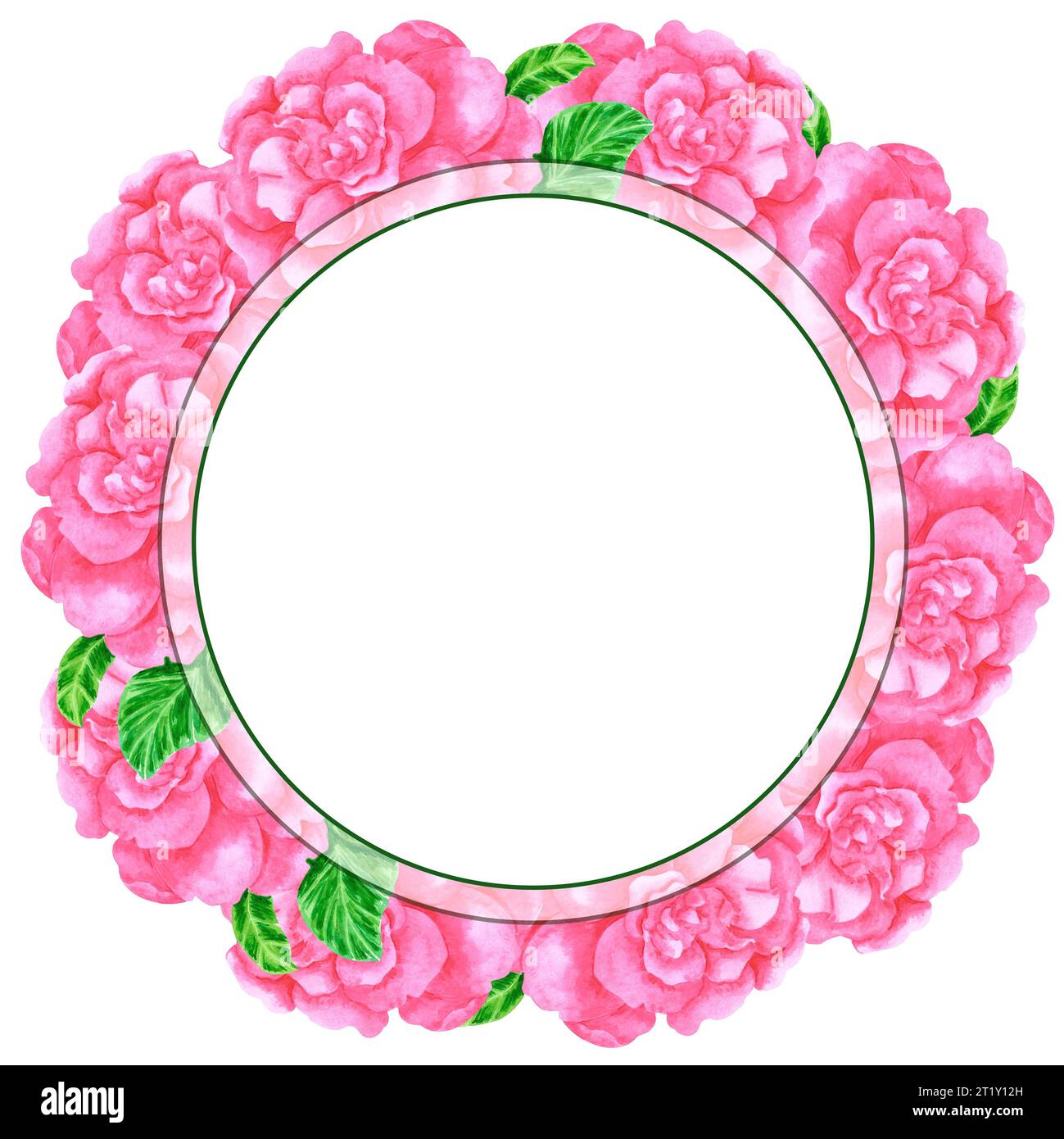 Hand drawn watercolor pink azalea frame border isolated on white ...