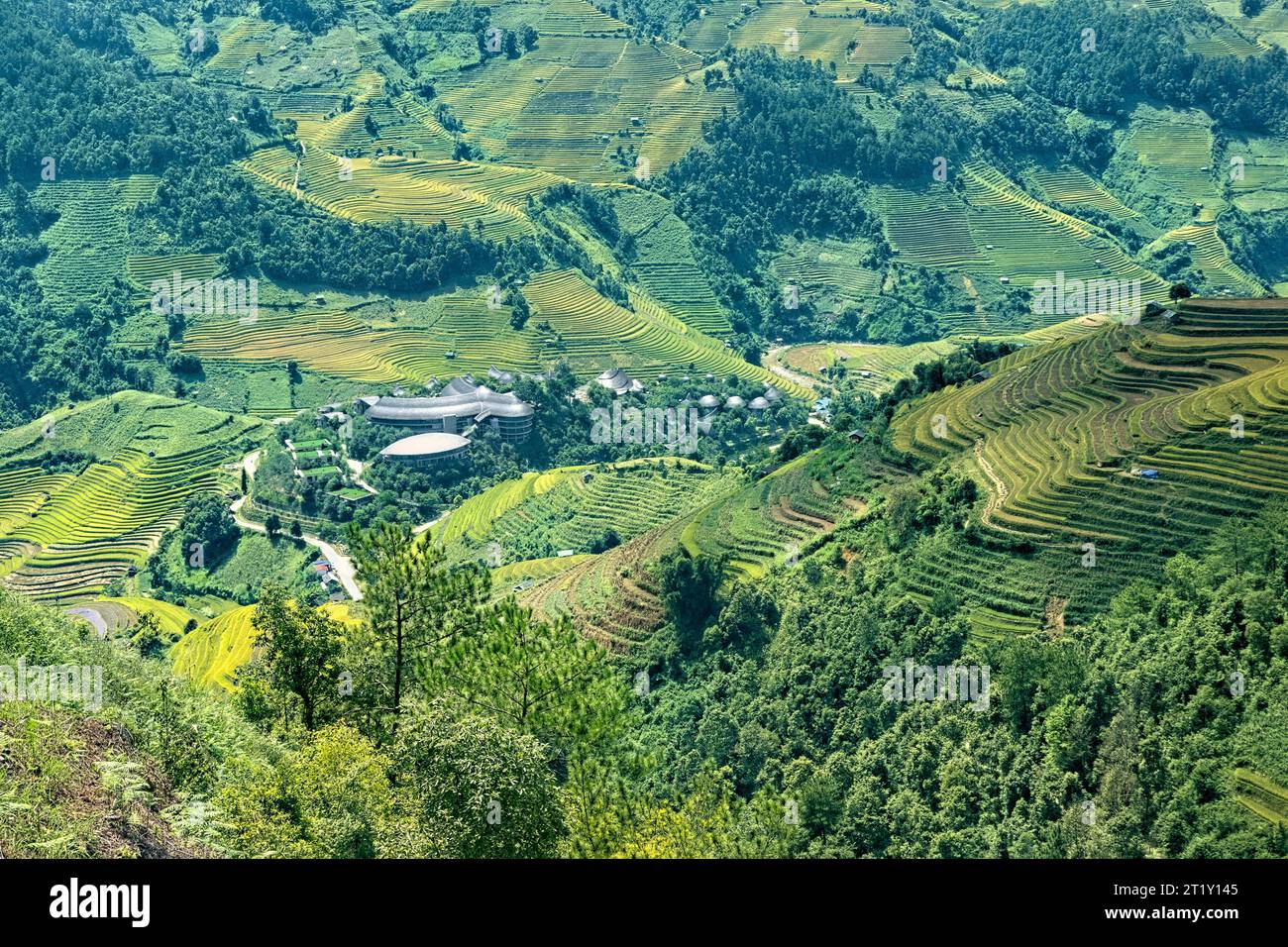 View of luxury resort and amazing rice terraces of Mu Cang Chai, Yen ...