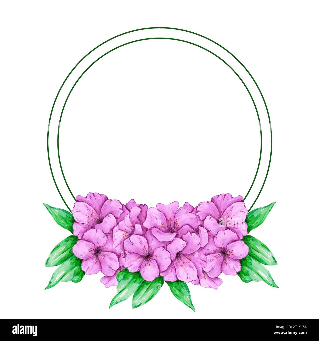 Hand drawn watercolor purple azalea frame border isolated on white ...