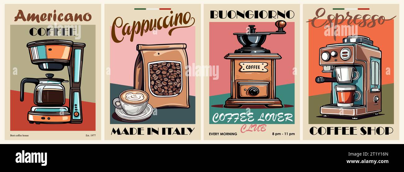 Good morning in Italian retro coffee poster set Stock Vector Image ...