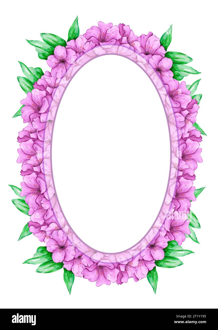 Hand drawn watercolor purple azalea frame border isolated on white ...