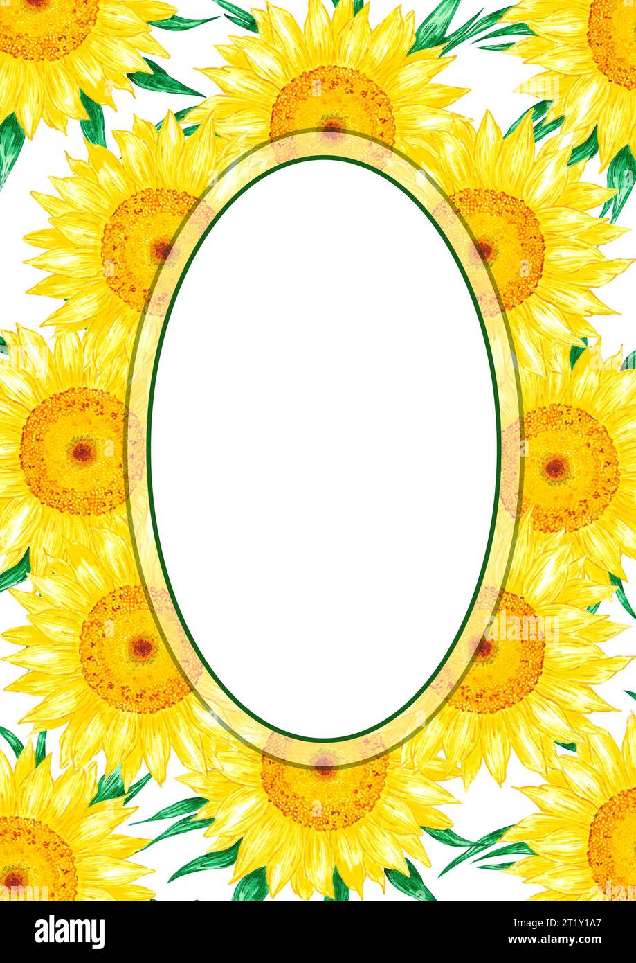 Hand drawn watercolor yellow sunflower border frame isolated on white ...