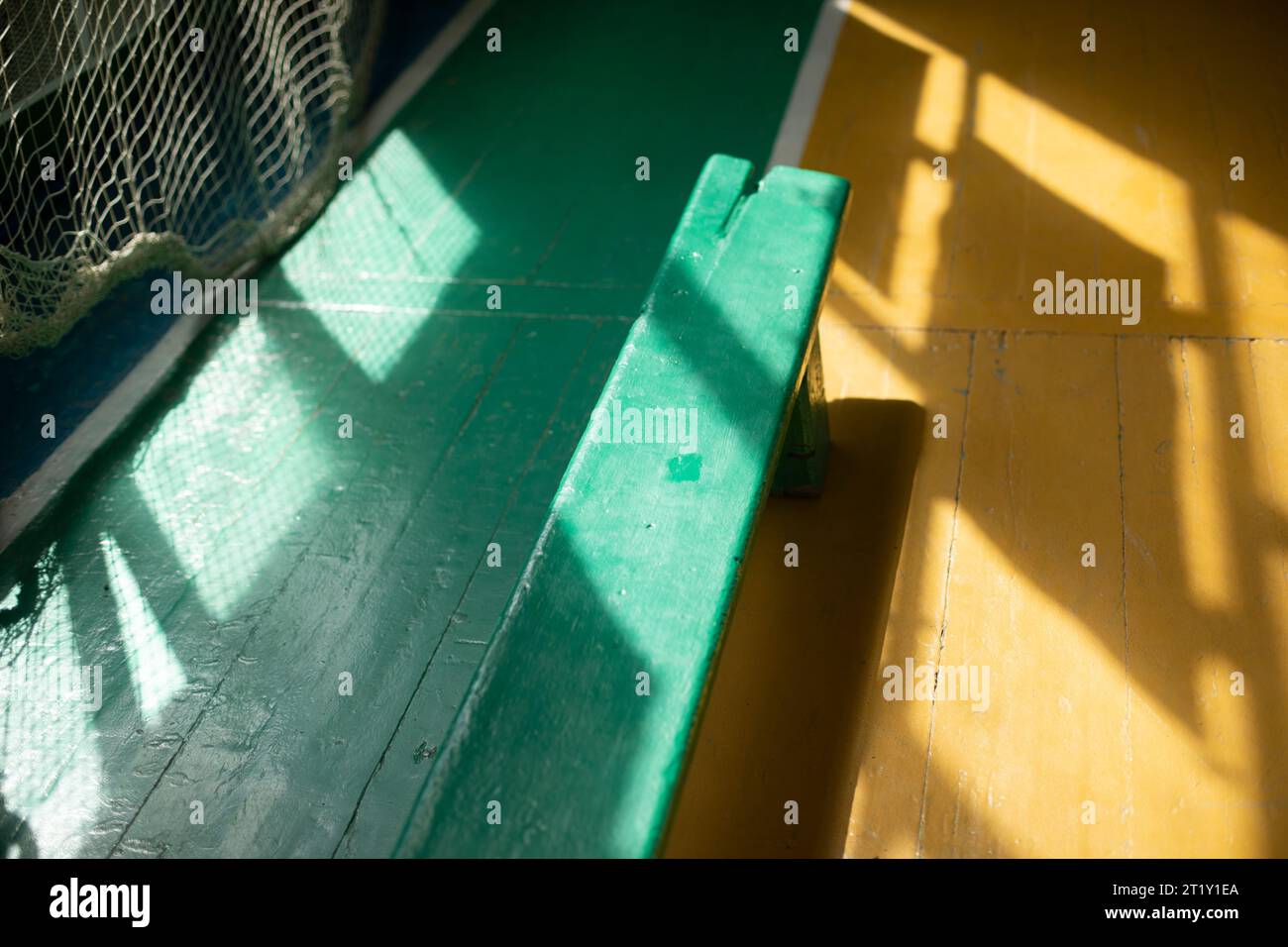 Bench in gym. Training Hall Details. Wooden shop. Old place for sports ...