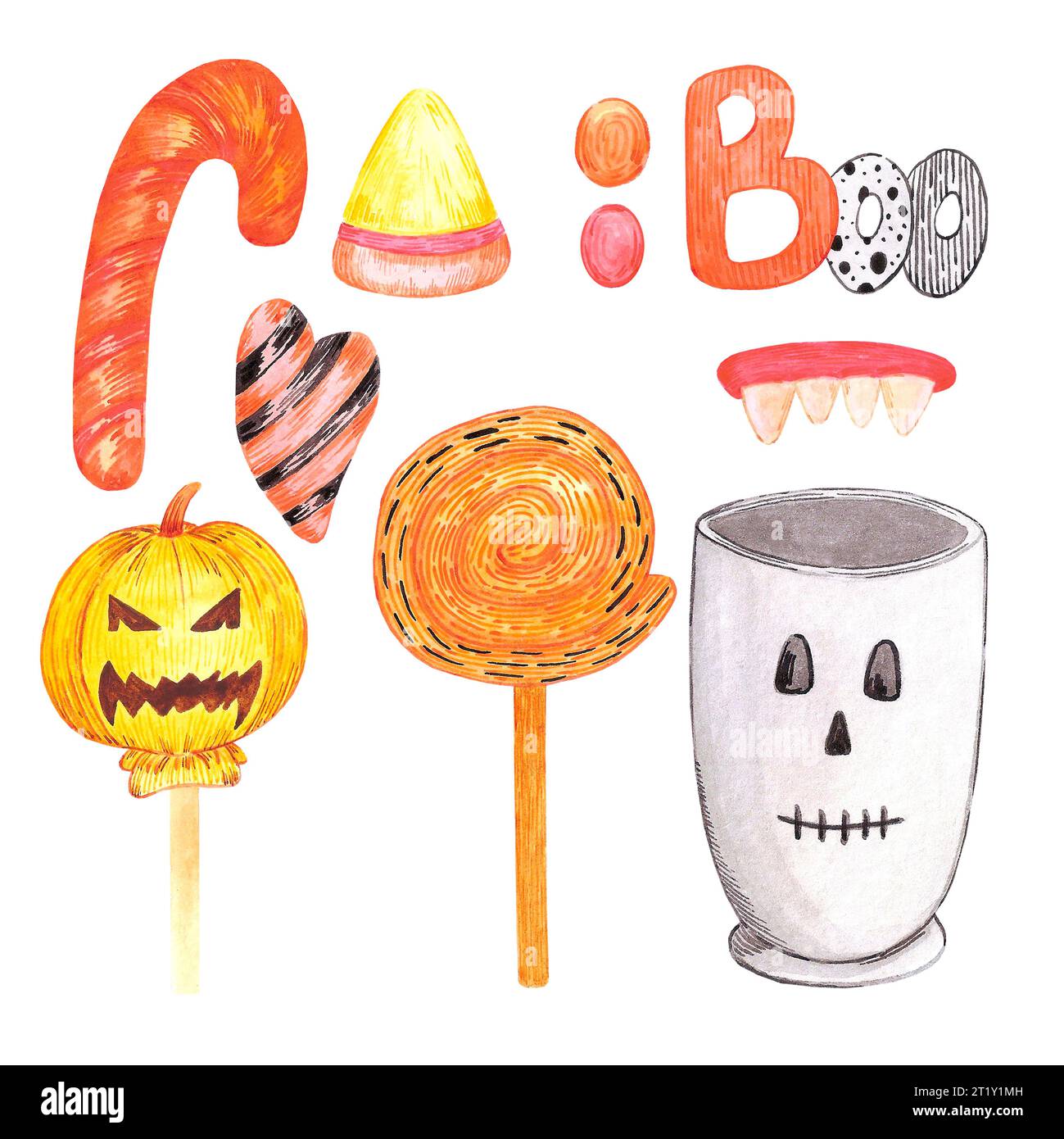 Hand drawn watercolor halloween treats. Illustration isolated on white ...