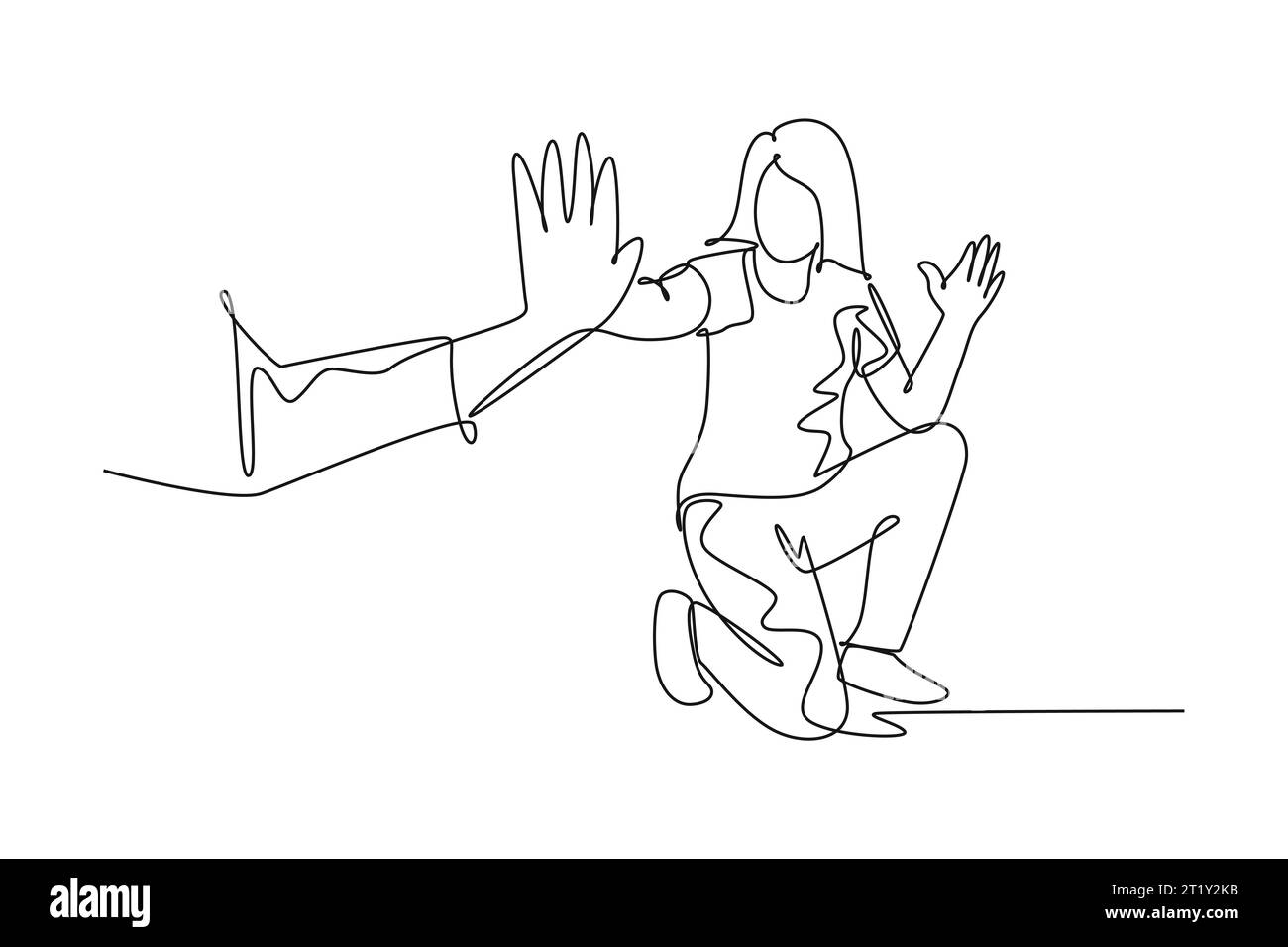 Continuous one line drawing young happy woman take a rest after do some ...