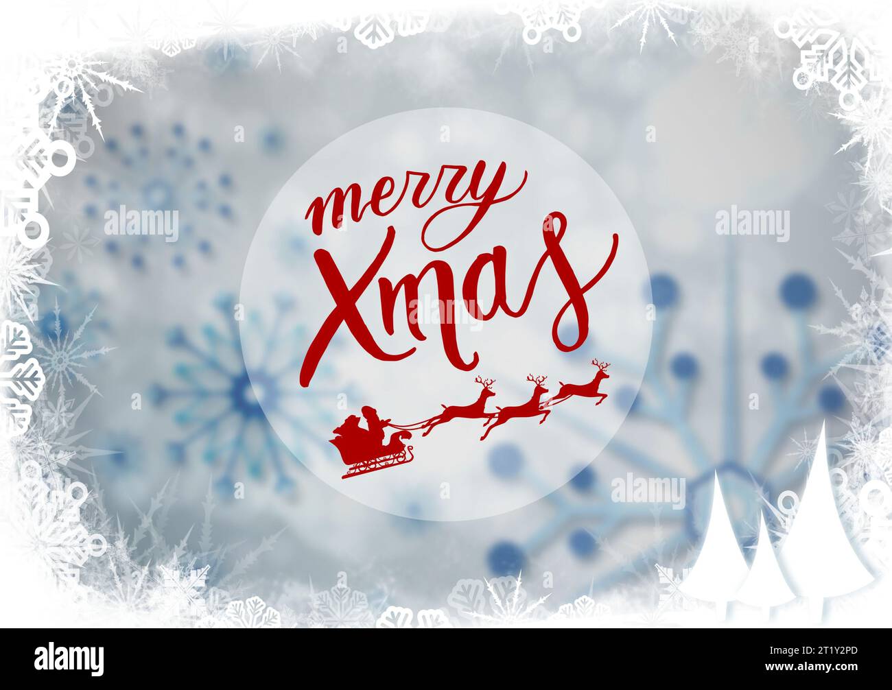 Composite of merry xmas text over snow falling on white background ...
