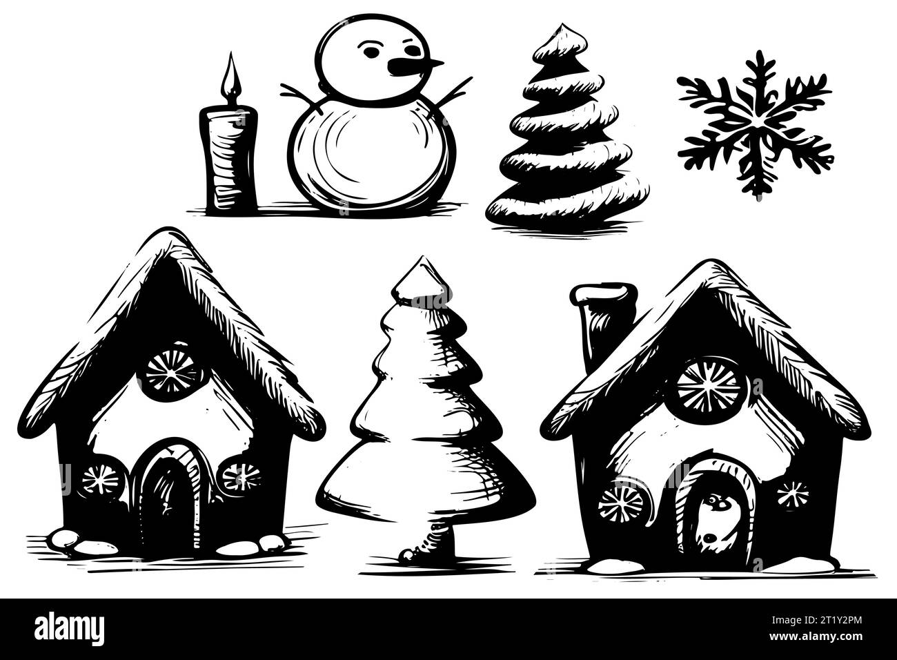 Hand sketch Set of Christmas clipart elements. Cute hand drawn vector ...