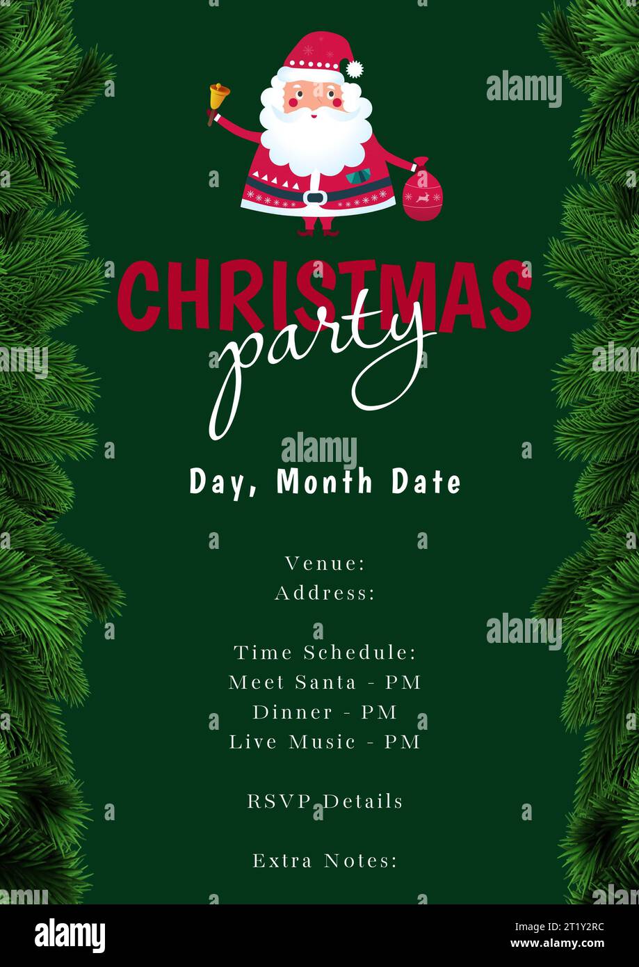 Christmas party with day, month, date, time, venue, address, rsvp ...