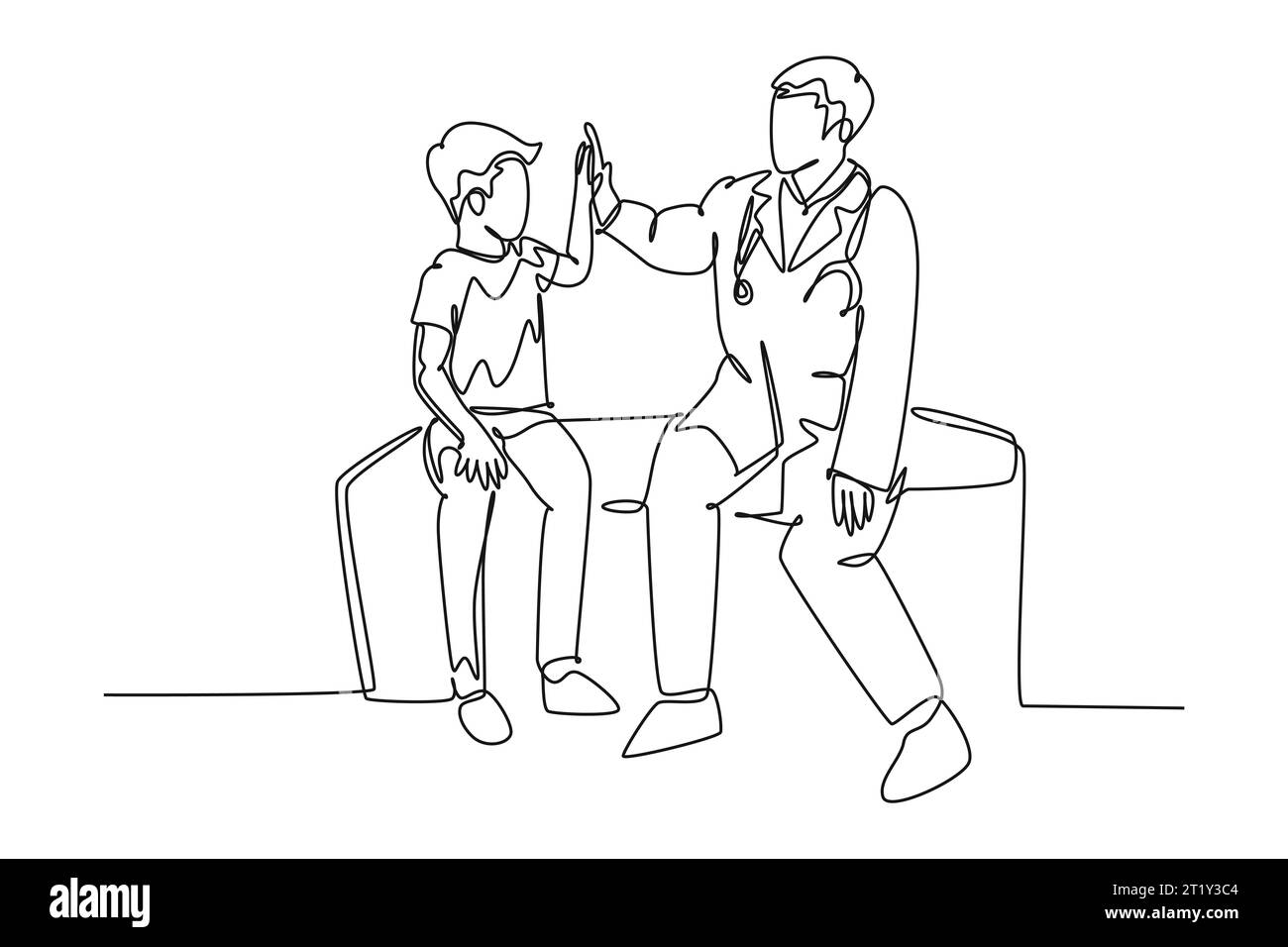 Single continuous line drawing young happy male doctor checking up sick ...