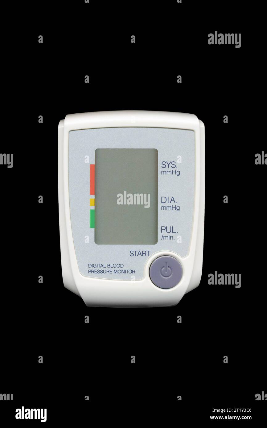 Scoreboard of a modern digital blood pressure and pulse meter close-up ...