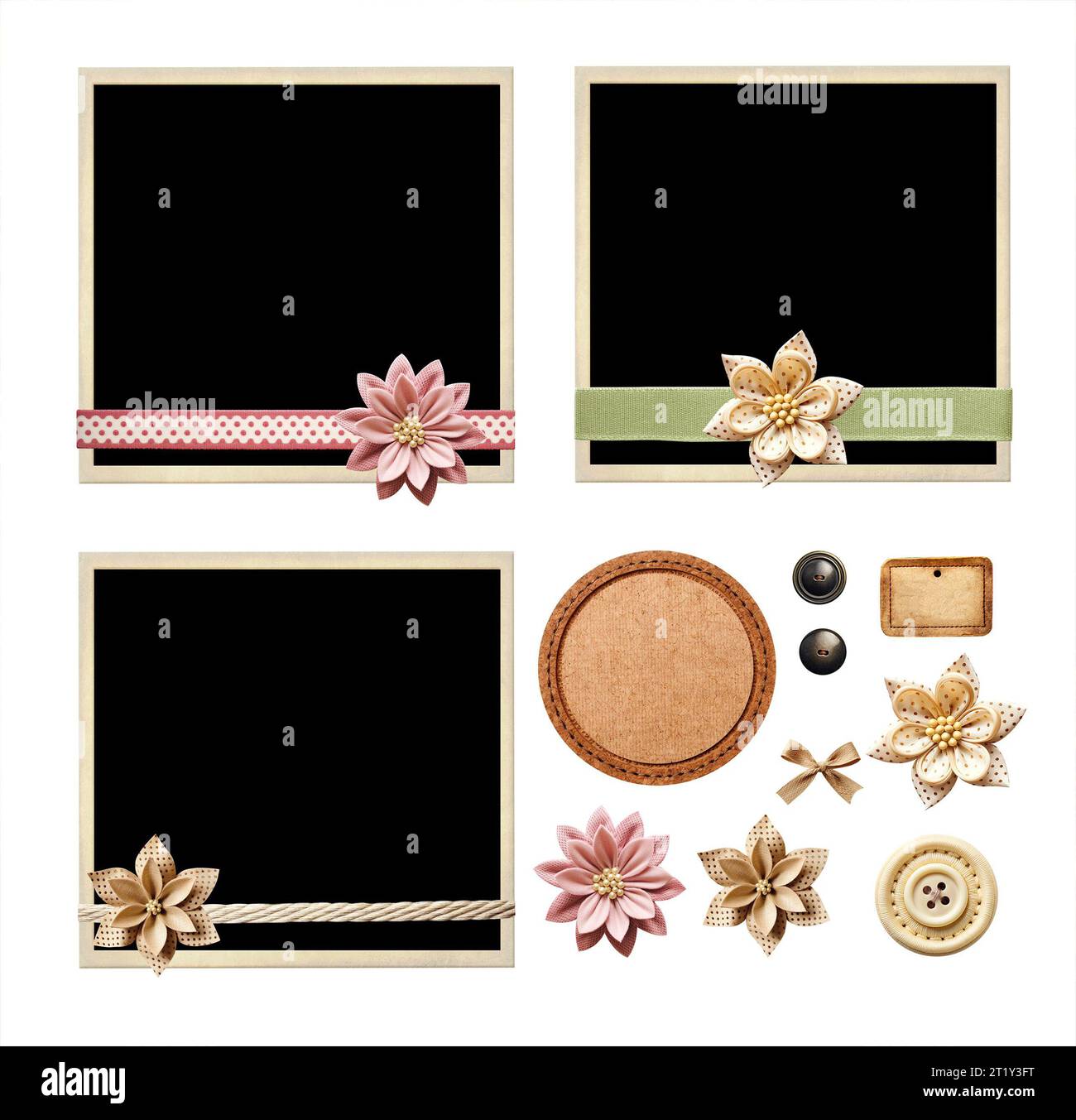 Romantic scrapbooking set with retro photo frame, felt flower, linen ...