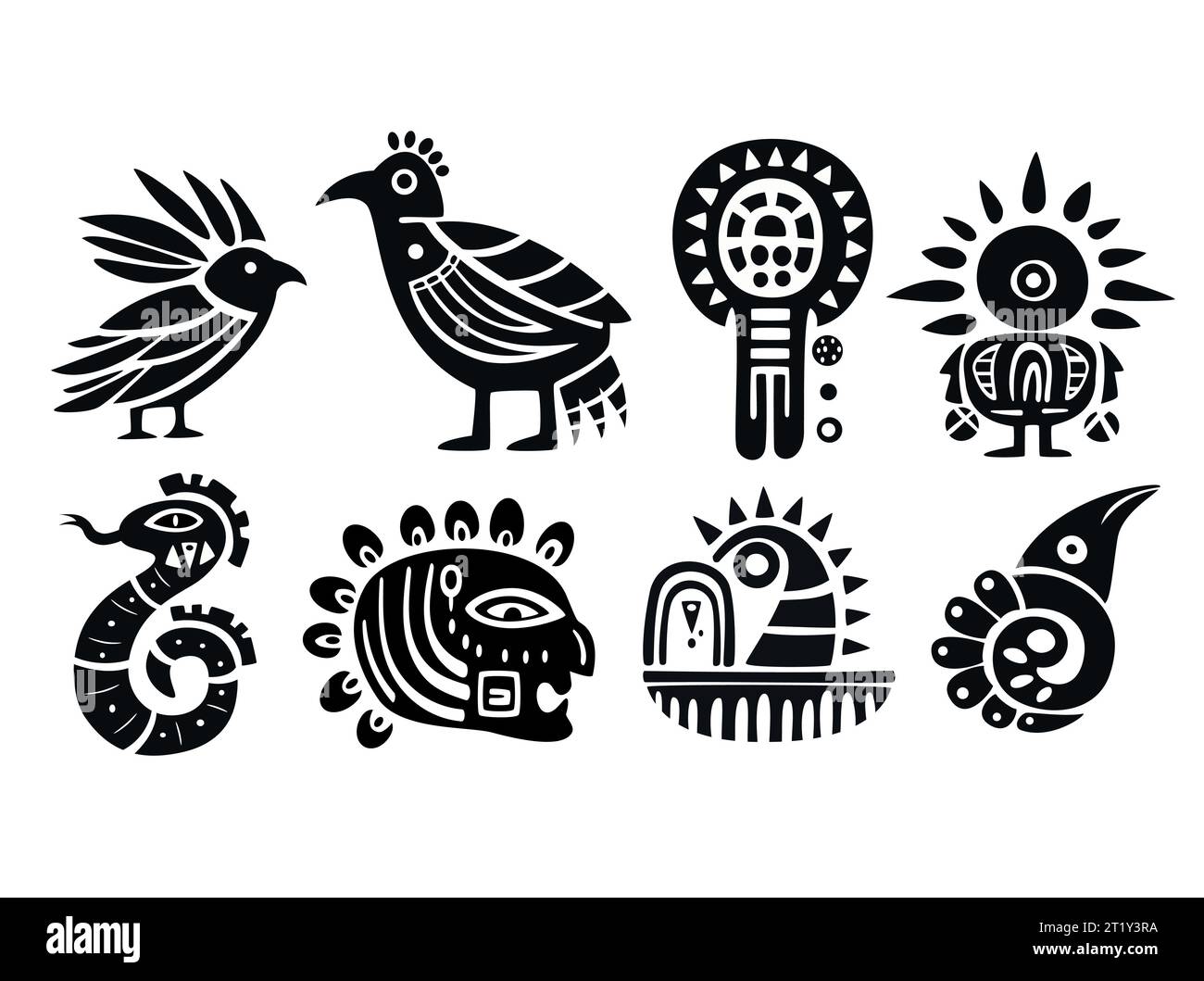 Set of ethnic ornament with animal, bird, human figures. Tribal art ...