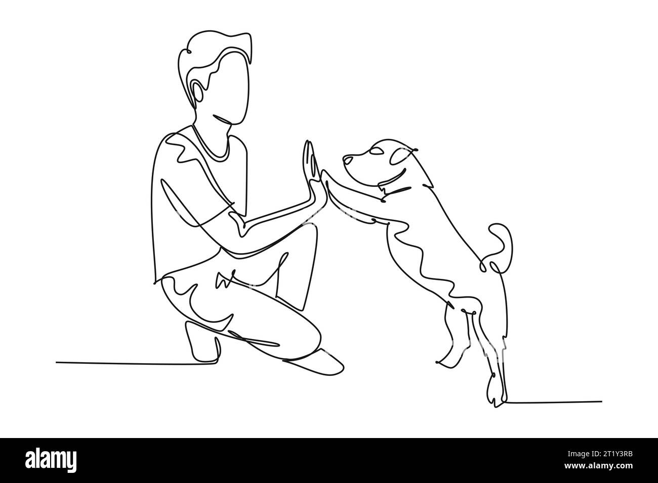 Single continuous line drawing of young happy boy giving high five ...