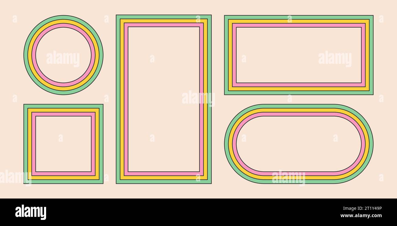 Groovy rainbow frames in 1970s hippie style. Psychedelic retro borders ...