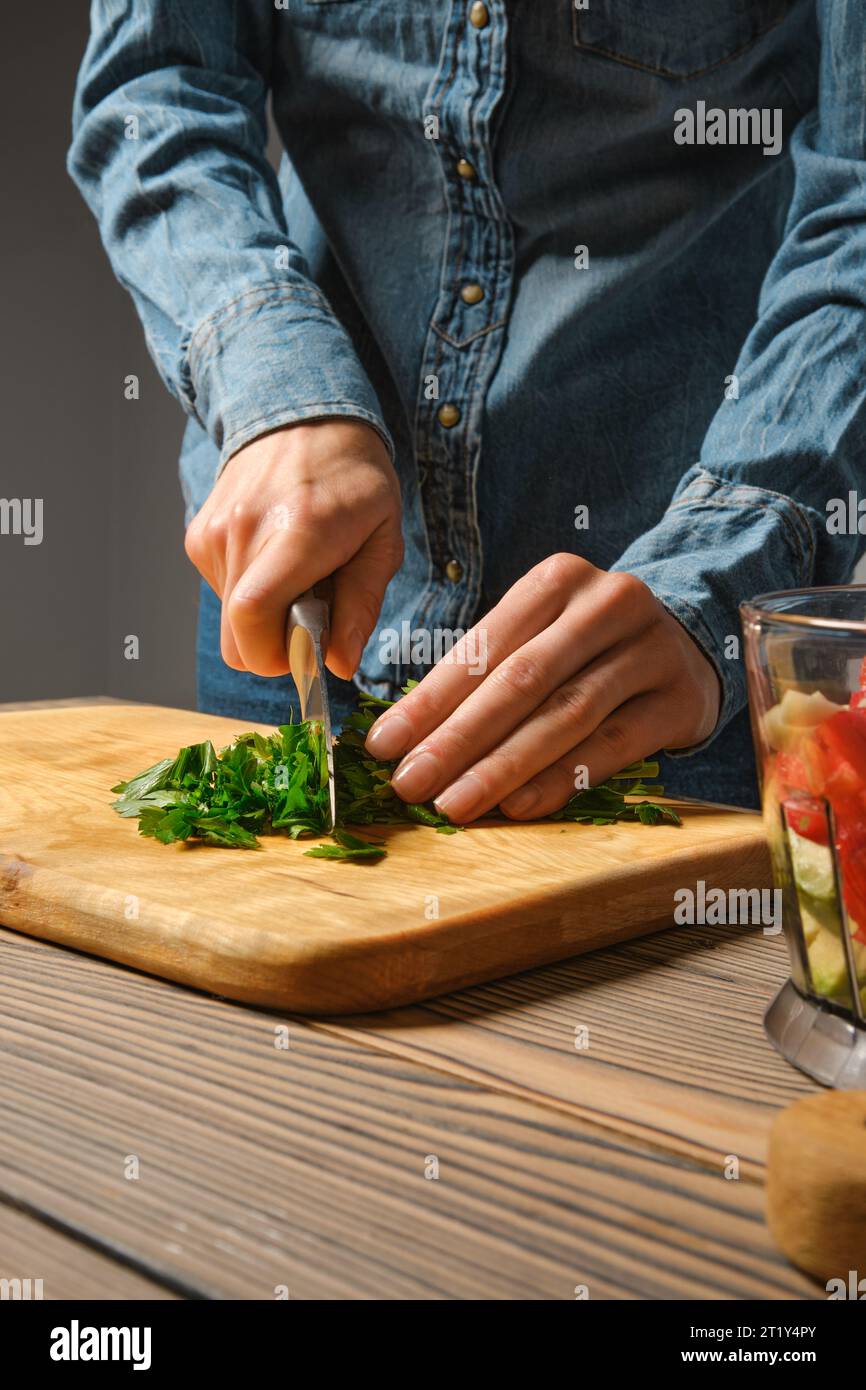 Salsa recipe woman cutting hi-res stock photography and images - Alamy