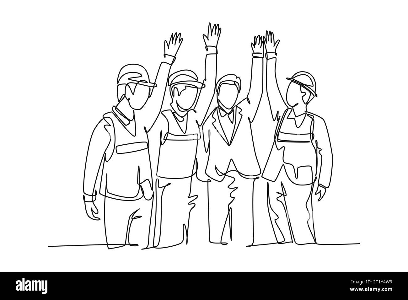 Single one line drawing construction workers and foreman with vest and ... Single one line drawing construction workers and foreman with vest and ...