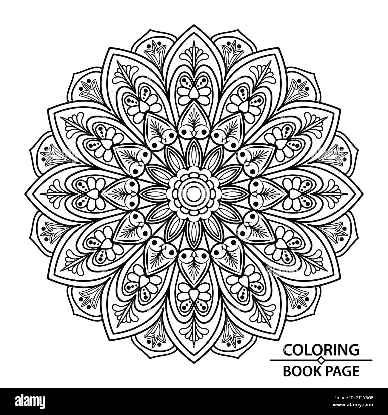 Round Ornamental Mandala Design of Coloing Book Page for Adults. Easy ...