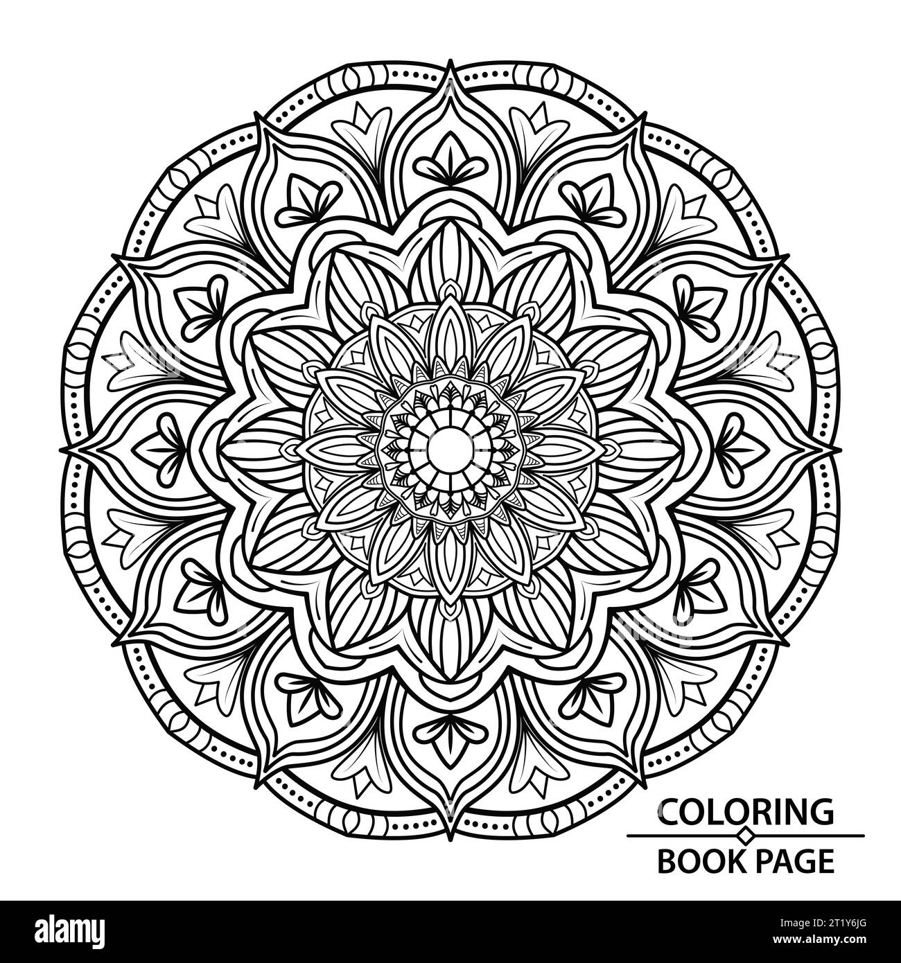 Round Isolated flowers mandala of Coloring Book Page for Kids. Easy ...