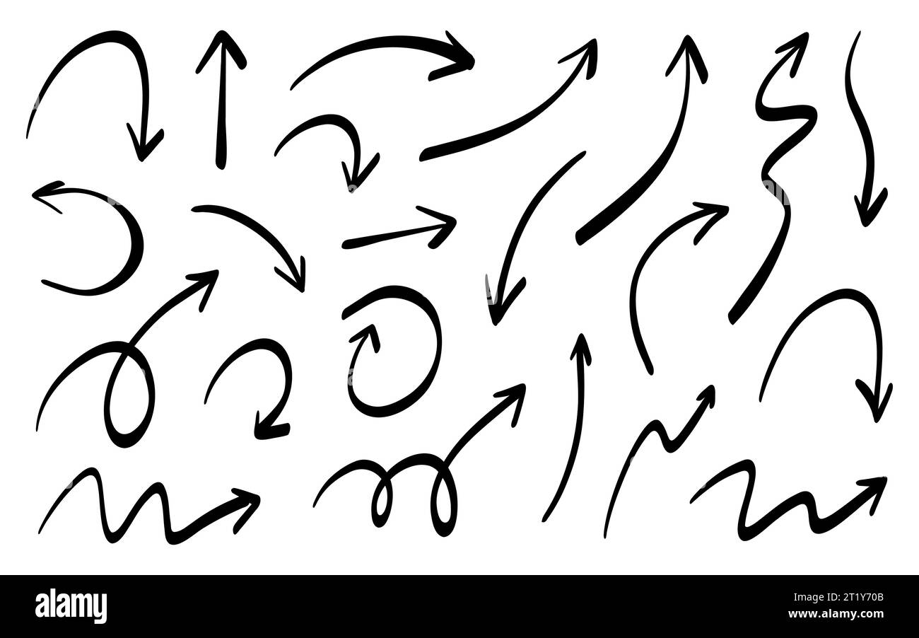 Hand drawn curved arrows set. Doodle style. Collection of pointers ...