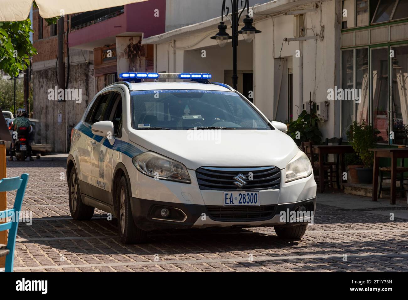 Mohos, Lasithi district, Crete, Greece. 30.09.2023. Greek police car on ...
