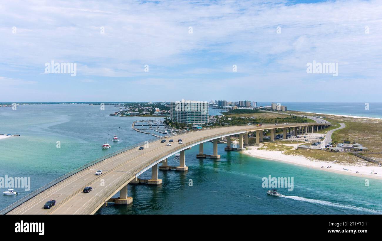 Aerial view of Perdido Pass Bridge at Orange Beach, Alabama in October ...