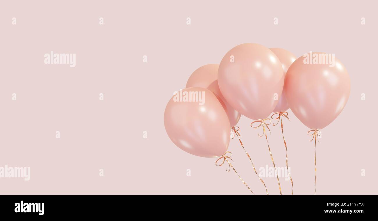 Party celebration balloons. Pink color balloons bunch. 3d rendering ...