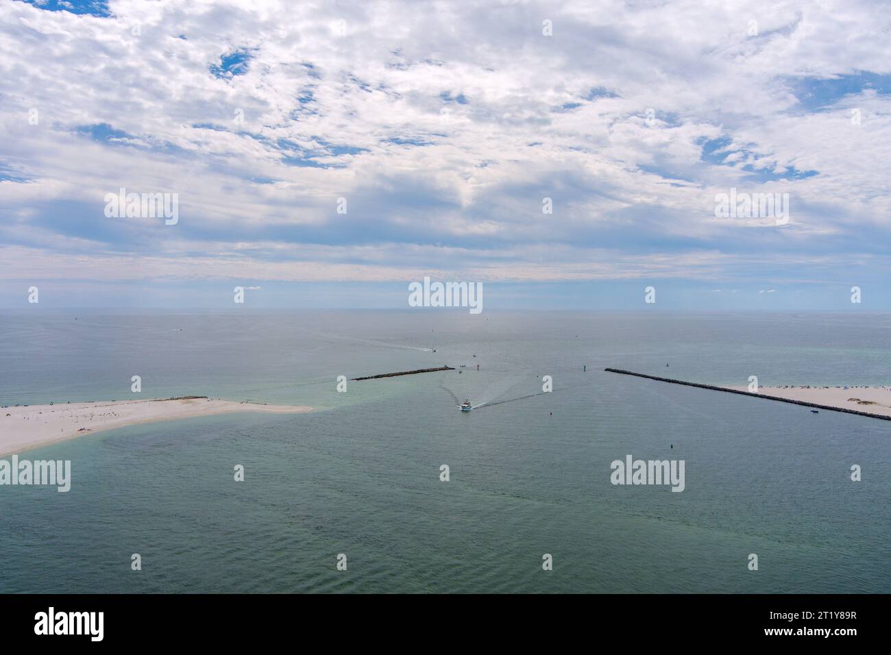 Aerial view of boats on the Gulf of Mexico at Perdido Pass in Orange ...