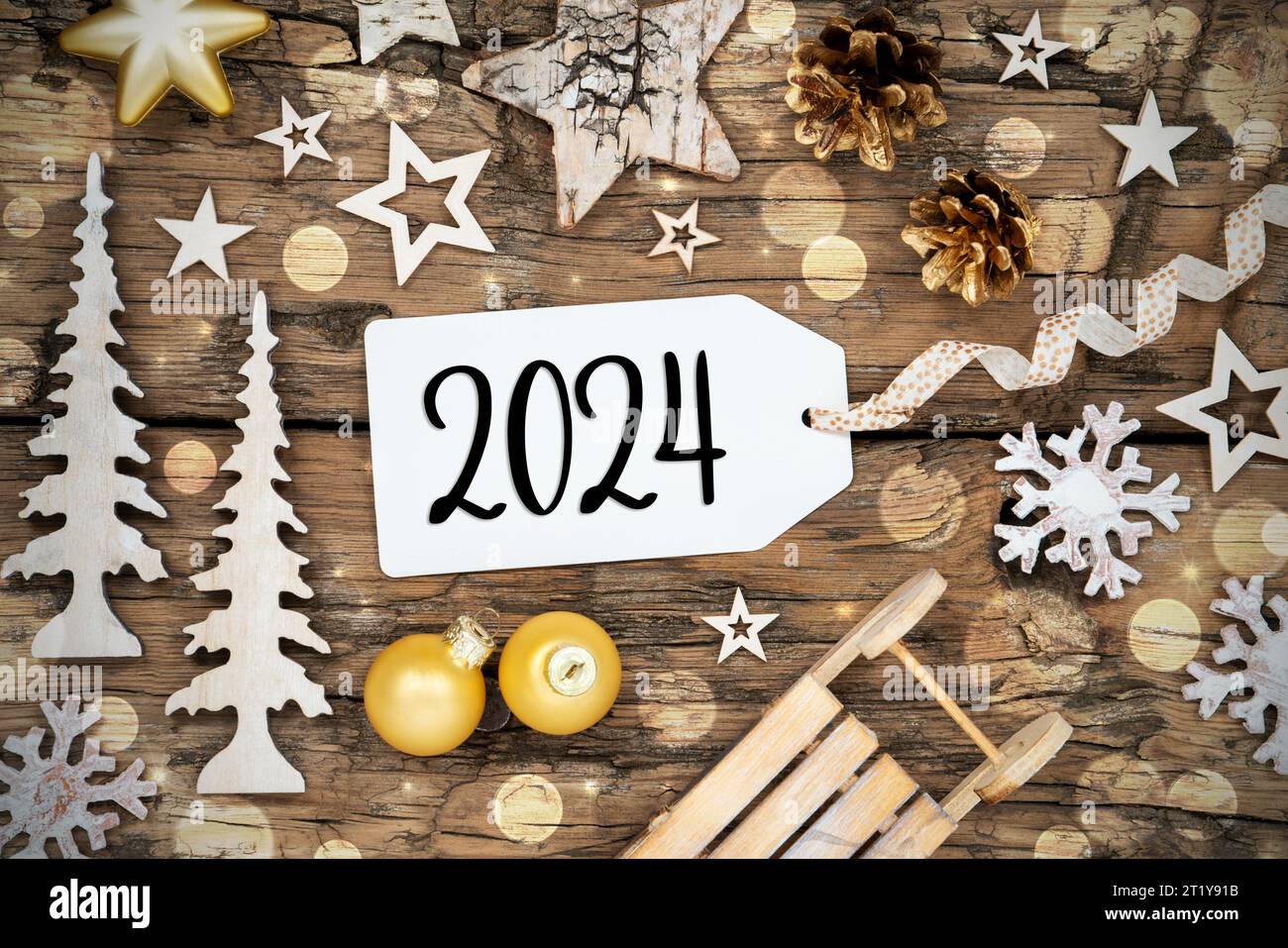 Rustic Wooden Christmas Background, Bokeh, Label With Text 2024 Stock ...