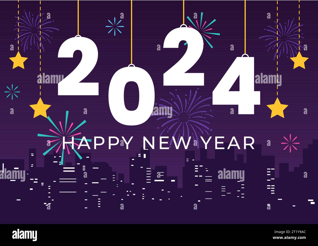 Happy New Year 2024 Celebration Vector Illustration with Trumpet ...