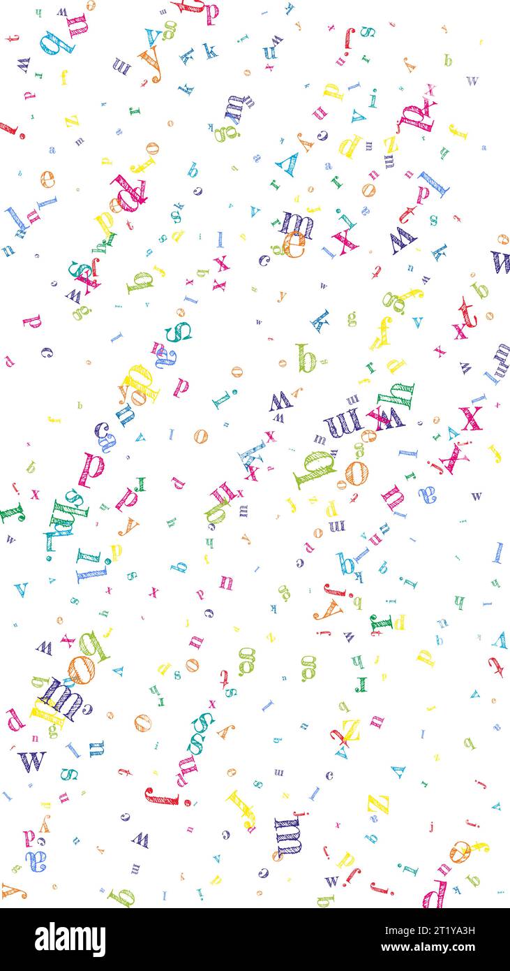 Falling letters of English language. Colorful childish flying ...