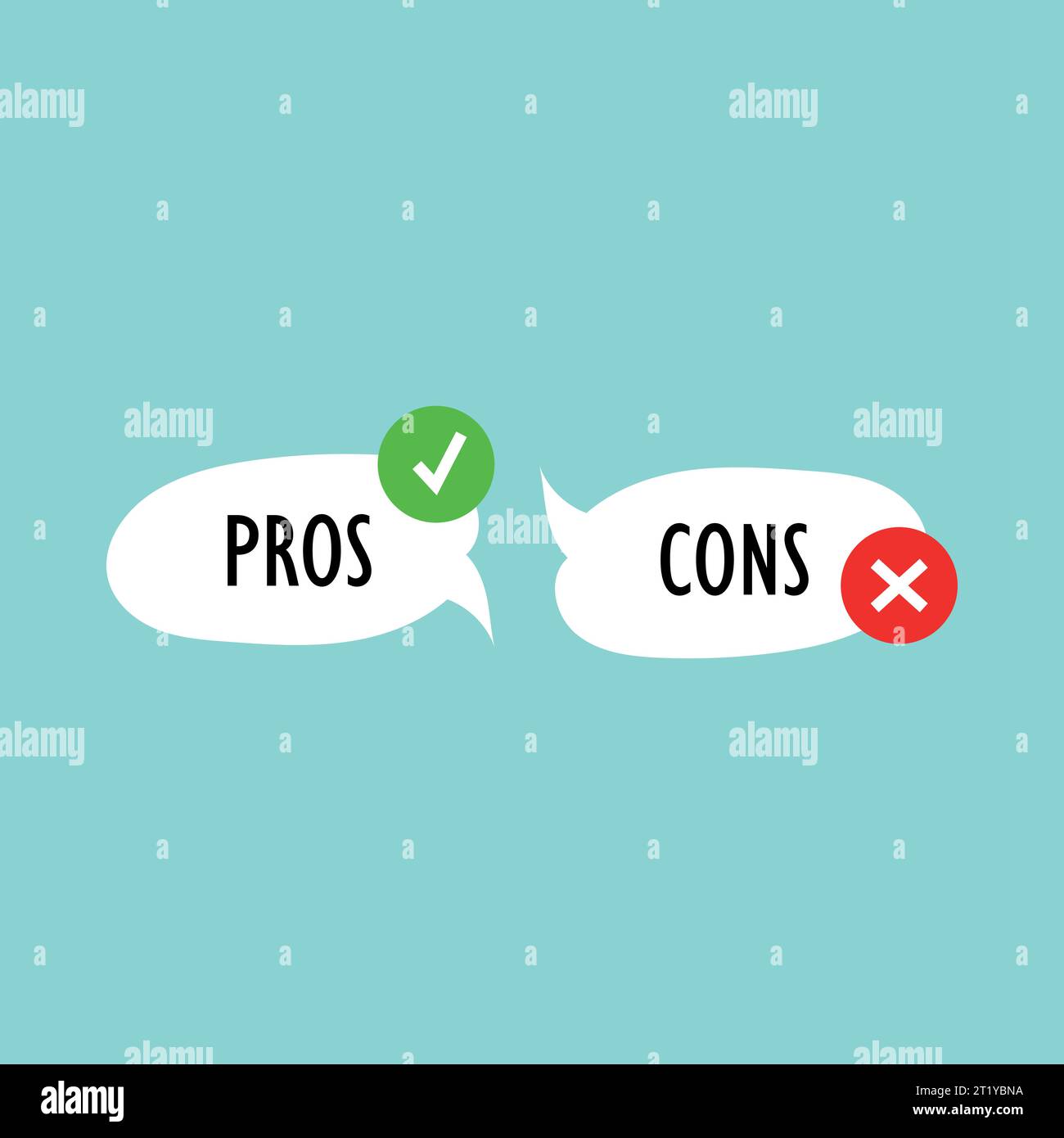 Green check mark and red cross color element. Pros, cons vector icon. Digital illustration for ...