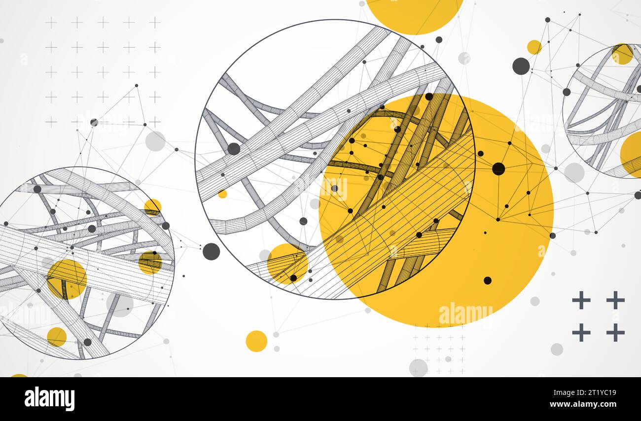 Vector abstract background with a wireframe dynamic pipes, line and ...