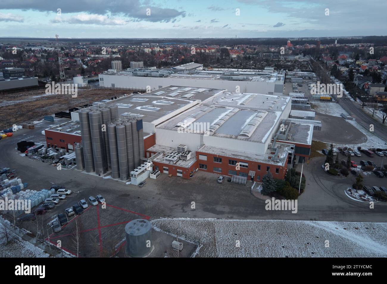 Logistic warehouse in suburban area, aerial view. Industrial center ...