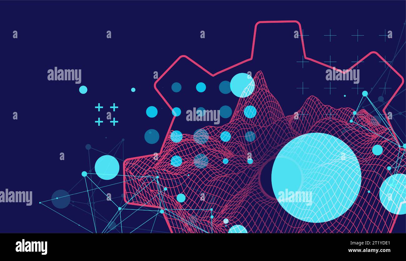 Modern Science Or Technology Abstract Background Using Cogwheel Wireframe Spot Surface