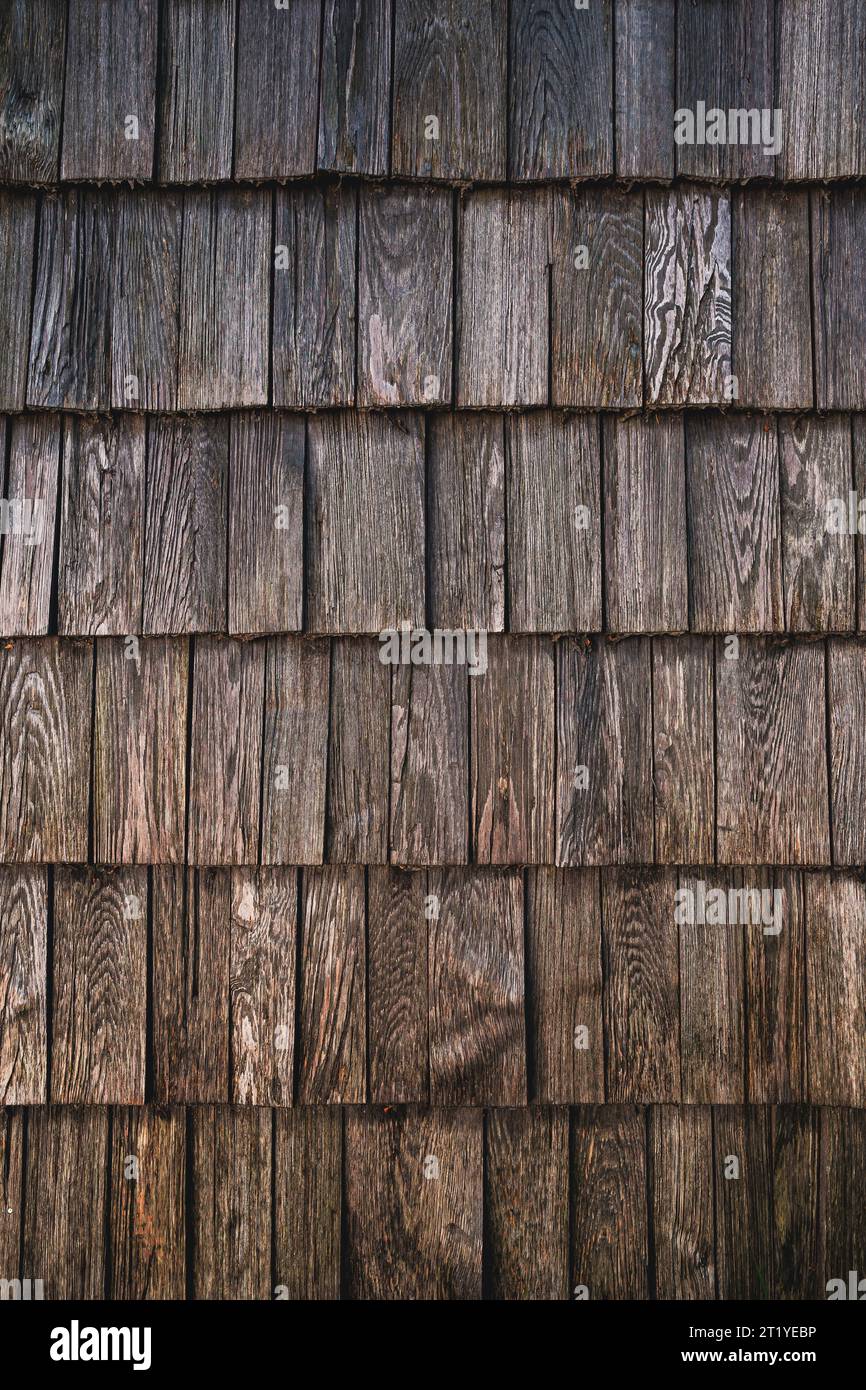 Texture of worn wooden roof tile pattern, detail of a typical old ...