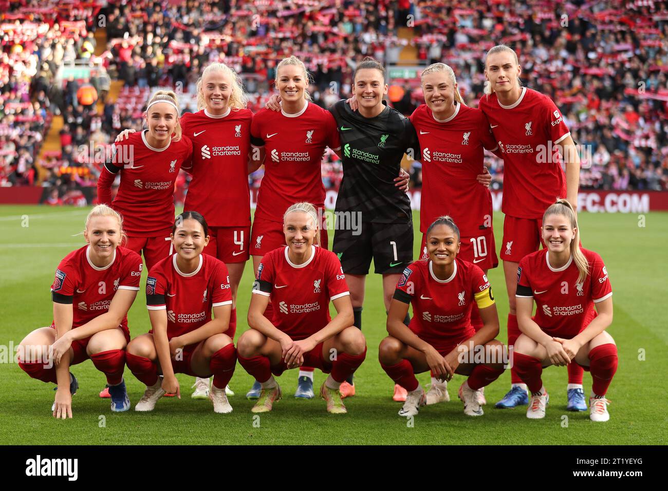 Liverpool players pose for a team photo ahead of the Barclays Women's ...