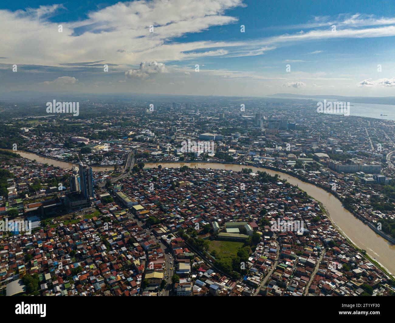 Drone view of residential area in Davao City. Houses in riverside. Mindanao, Philippines Stock ...
