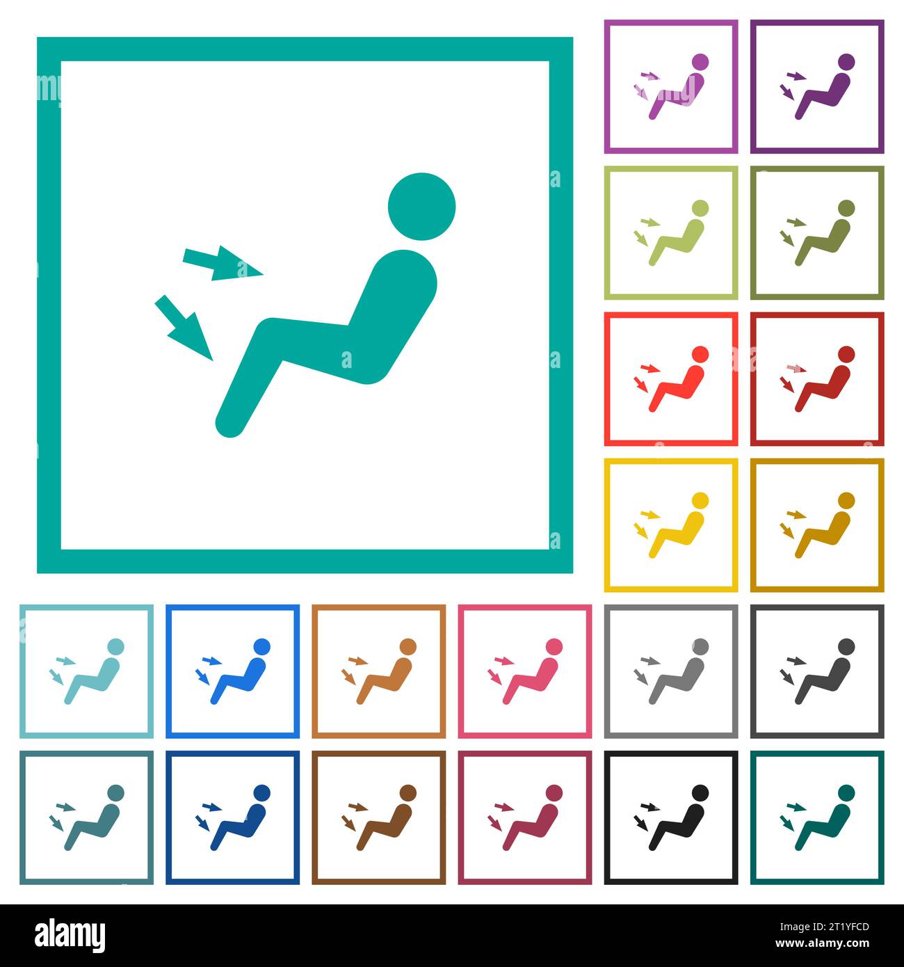 Car air flow direction chest and foot flat color icons with quadrant ...