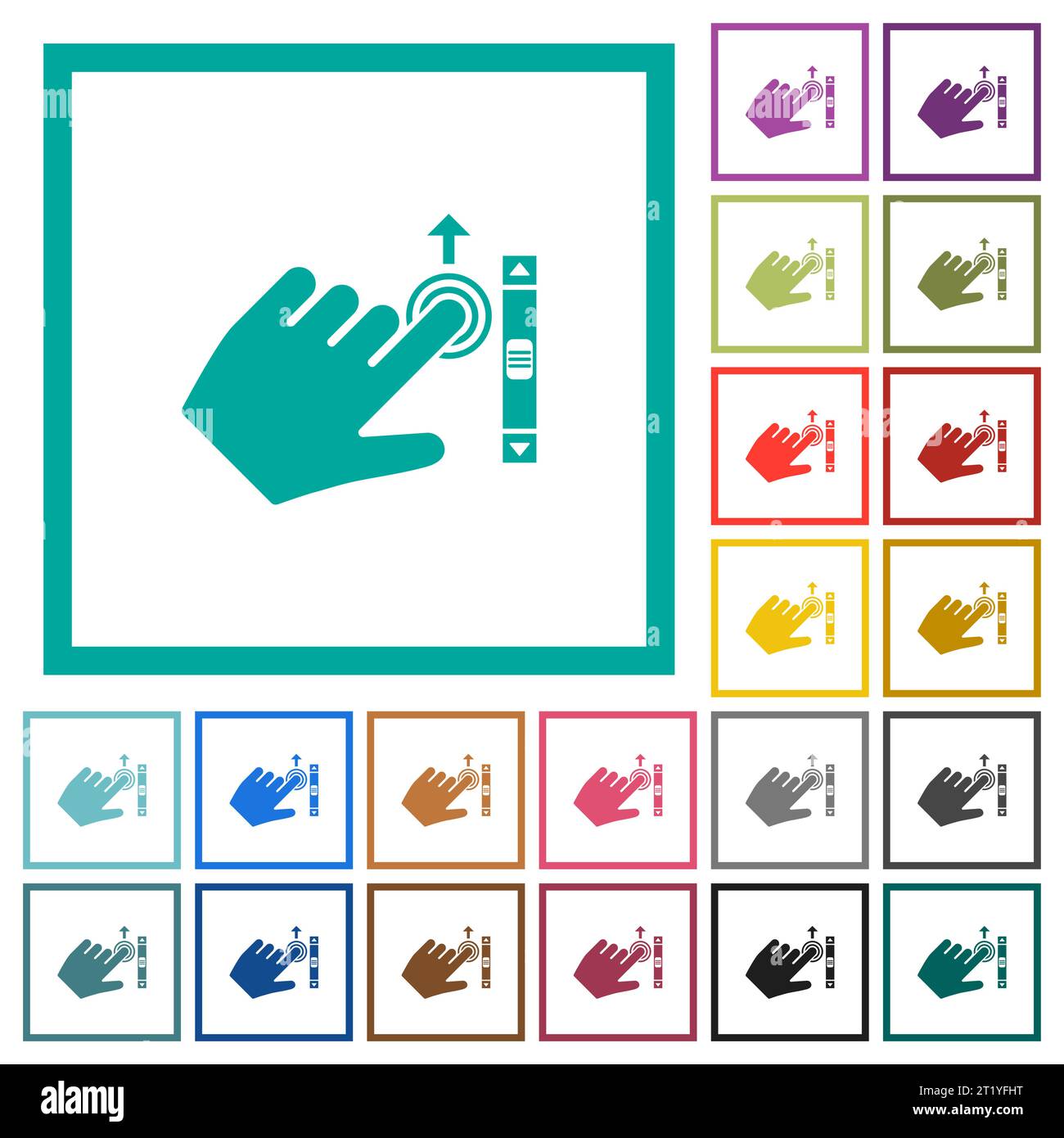 Left handed scroll up gesture flat color icons with quadrant frames on ...