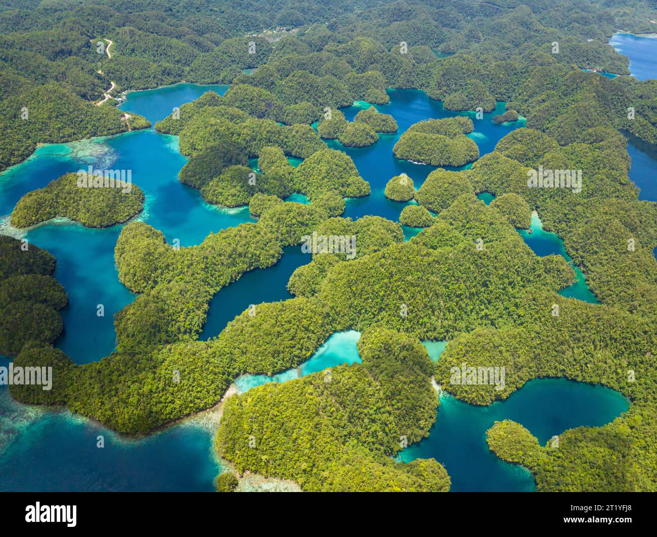Aerial view of bay and tropical lagoons in Tropical Islands. Sohoton ...