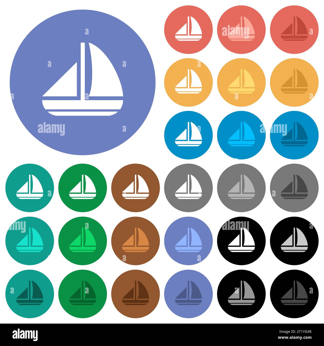 Sailing boat solid multi colored flat icons on round backgrounds ...