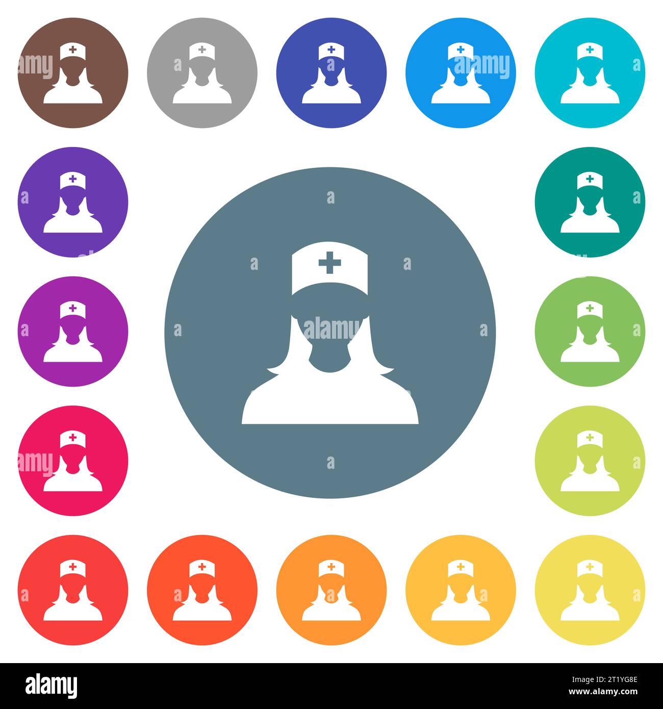 Nurse avatar flat white icons on round color backgrounds. 17 background ...