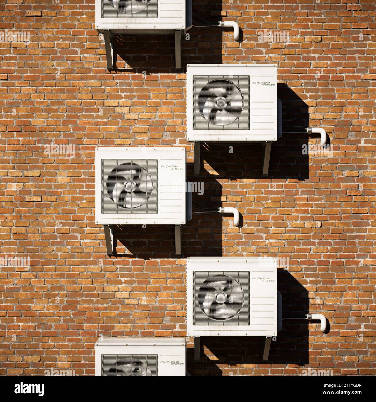 Outdoor air conditioner units on the brick wall. The ventilation ...