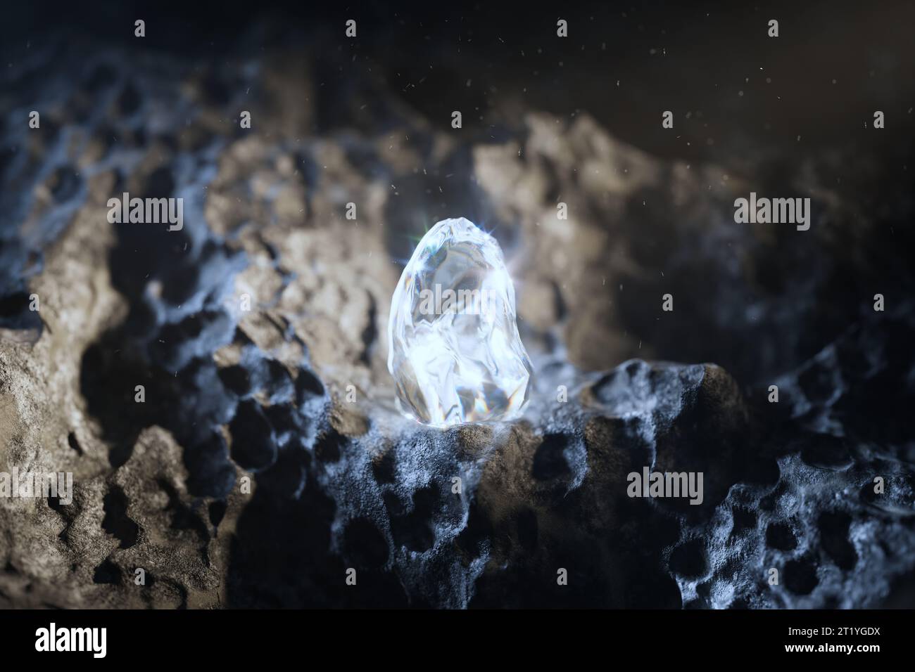 Discovery of a raw, uncut gem inside a dark cave or mine. Single big ...